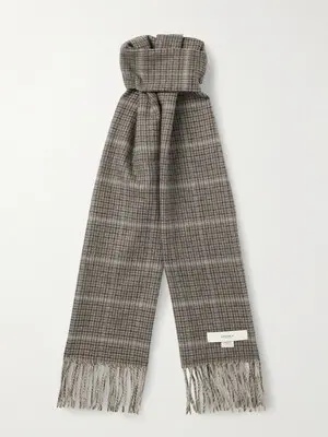 Purdey Tom Fringed Checked Wool And Cashmere-blend Scarf - Neutrals