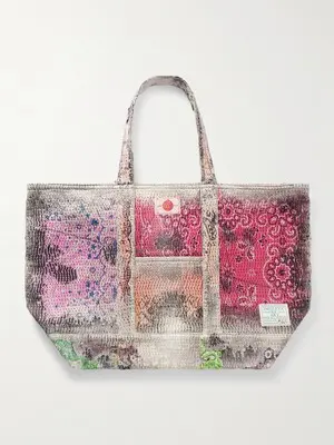 PROLETA RE ART Logo-appliquéd Sashiko Boro Denim Tote Bag - Pink
