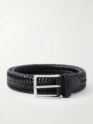 Rubinacci 3.5cm Woven Leather Belt - Black