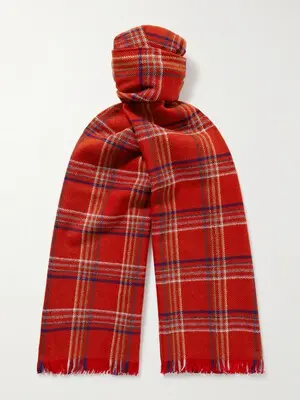 BODE Gable Checked Fringed Wool Scarf - Red