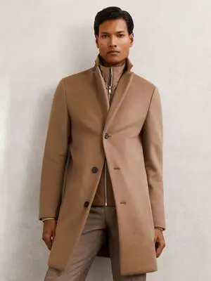 REISS Gable Wool-blend Overcoat With Internal Gilet - Light Brown