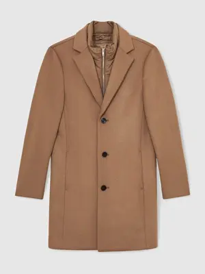 REISS Gable Wool-blend Overcoat With Internal Gilet - Light Brown