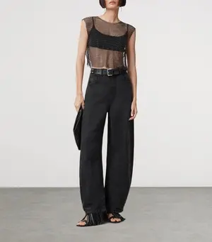 ALLSAINTS Mesh Embellished Calytrix Crop Top