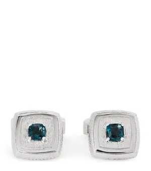 Tateossian Sterling Silver And Topaz Graffiato Cufflinks - Blue