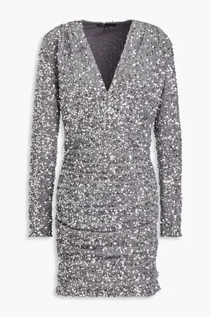 Maje Ruched Sequined Velvet Mini Dress