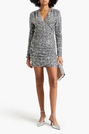 Maje Ruched Sequined Velvet Mini Dress