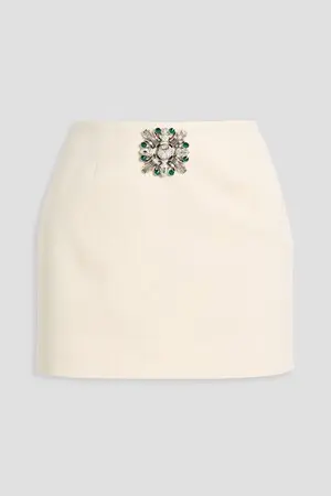 AREA Embellished Wool-twill Mini Skirt - Cream
