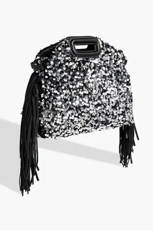 Maje Fringed Sequined Velvet Shoulder Bag