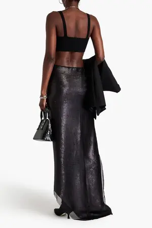 Rick Owens Ruffled Sequined Silk-voile Maxi Skirt