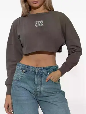 Palm Angels Logo Cropped Sweatshirt - Grey