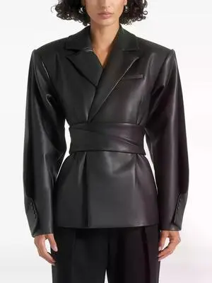 Manière De Voir Twist Sleeve Vegan Leather Blazer With Belt - Black