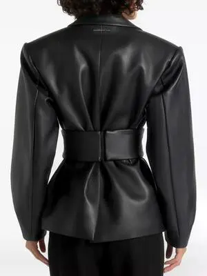 Manière De Voir Twist Sleeve Vegan Leather Blazer With Belt - Black