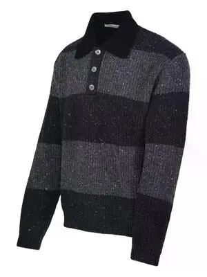DUNST Striped Knitted Polo Shirt