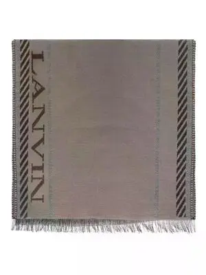 LANVIN Logo-print Fringed Scarf - Grey