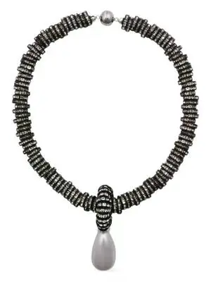 JULIETTA Pearl-drop Gem Embellished Necklace - Black
