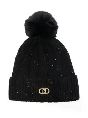 Liu Jo Pompom Sequin Beanie Hat - Black