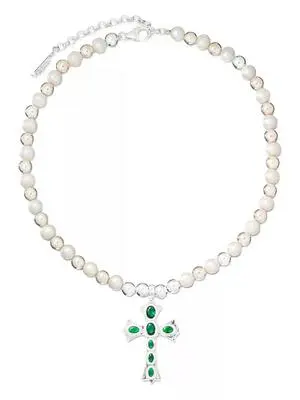VEERT Cross Freshwater Pearl Necklace - Silver