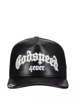 GODSPEED Embroidered Leather Trucker Cap - Black