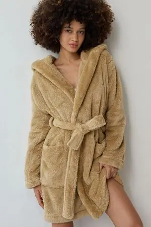 UGG Aarti Plush Fleece Hooded Robe - Sand