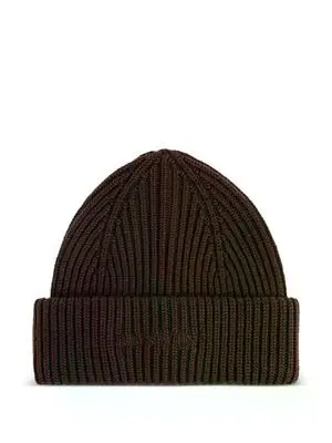 LANVIN Ribbed Logo Beanie Brown