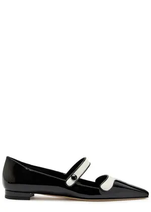 Manolo Blahnik Ganeus Patent Leather Flats - Black And White