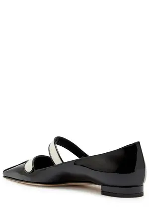 Manolo Blahnik Ganeus Patent Leather Flats - Black And White