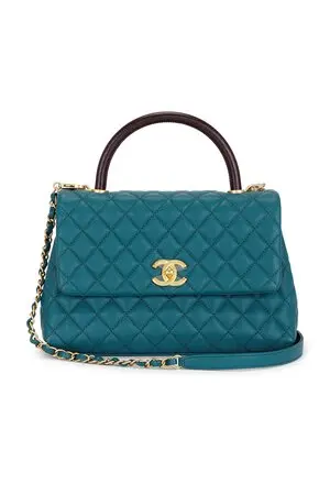 Chanel Lizard Trimmed Caviar Coco Top Handle Bag - Blue