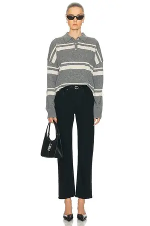 Renggli Cashmere Striped Polo Top - Pebble & Eggshell
