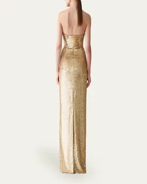 Carolina Herrera Strapless Rose Sequined Gown
