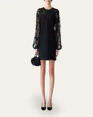 Carolina Herrera Embroidered Puff-sleeve Mini Dress