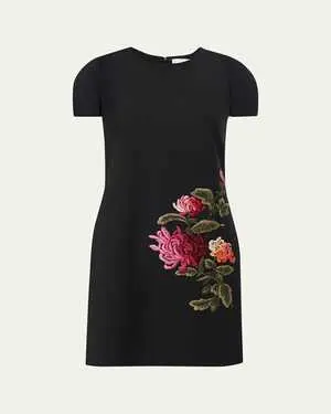 Carolina Herrera Floral Embroidered Mini Shift Dress - Black Multi