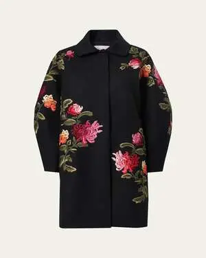 Carolina Herrera Floral-embroidered Wool Coat