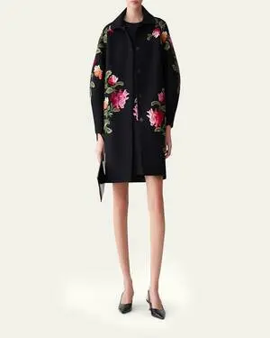 Carolina Herrera Floral-embroidered Wool Coat