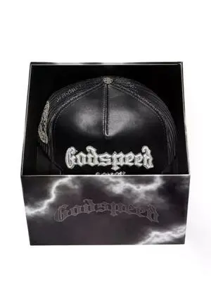 GODSPEED Embroidered Leather Trucker Hat - Black