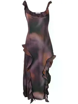 Rokh Abstract Ruffle Midi Dress