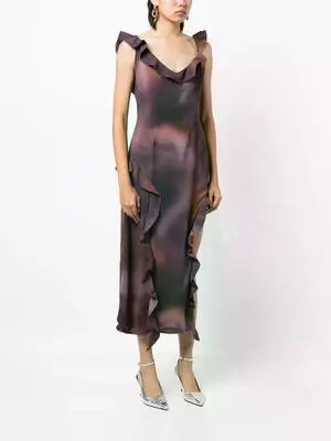 Rokh Abstract Ruffle Midi Dress