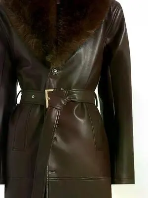 Manière De Voir Cenya Faux-leather Belted Coat With Faux-fur Collar