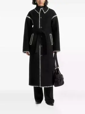 Manière De Voir Elora Blanket-stitch Belted Coat - Black