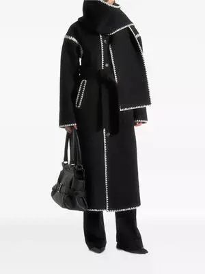 Manière De Voir Elora Blanket-stitch Belted Coat - Black