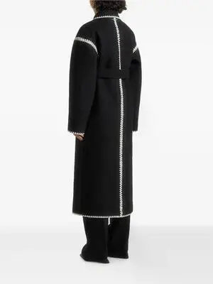 Manière De Voir Elora Blanket-stitch Belted Coat - Black