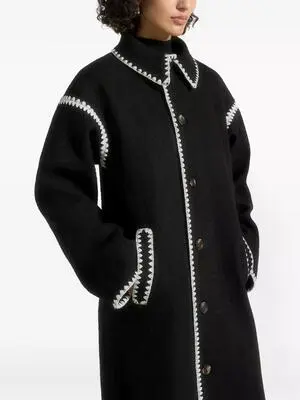 Manière De Voir Elora Blanket-stitch Belted Coat - Black