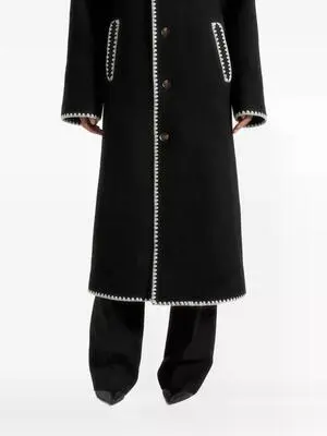 Manière De Voir Elora Blanket-stitch Belted Coat - Black