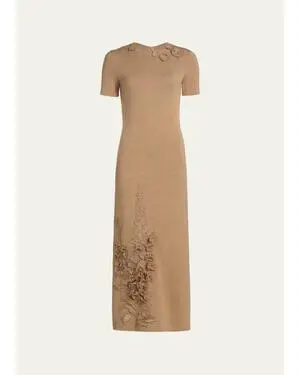 Oscar De La Renta Foxglove Embroidered Knit Maxi Dress - Brown