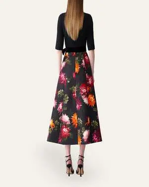 Carolina Herrera Floral Elbow-sleeve Bow Midi Dress