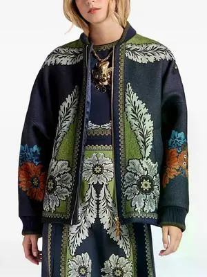 La DoubleJ Brooklyn Floral Print Bomber Jacket - Blue