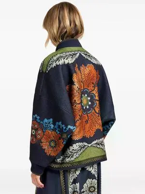 La DoubleJ Brooklyn Floral Print Bomber Jacket - Blue