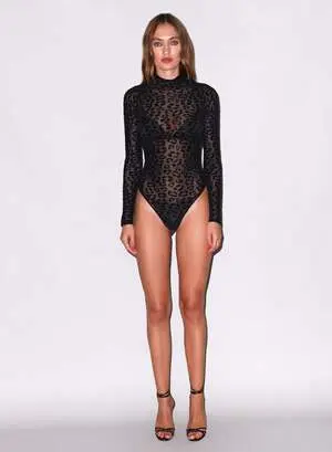 FLEUR DU MAL Flocked Leopard Bodysuit