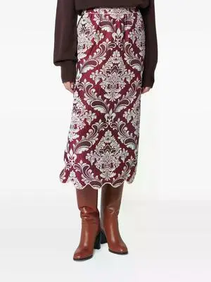 Farm Rio Patterned Jacquard Scallop-hem Midi Skirt - Red