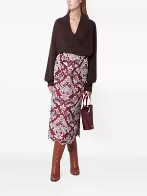 Farm Rio Patterned Jacquard Scallop-hem Midi Skirt - Red