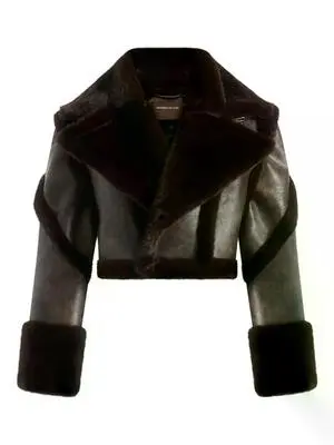 Manière De Voir Detachable-sleeves Faux-leather & Plush Jacket - Brown